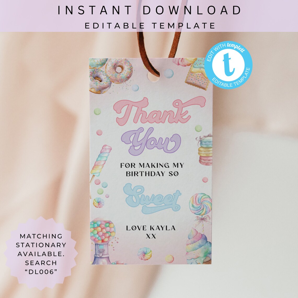 Sweet Celebration Thank You Birthday Gift Tag Instant Download Candy ...