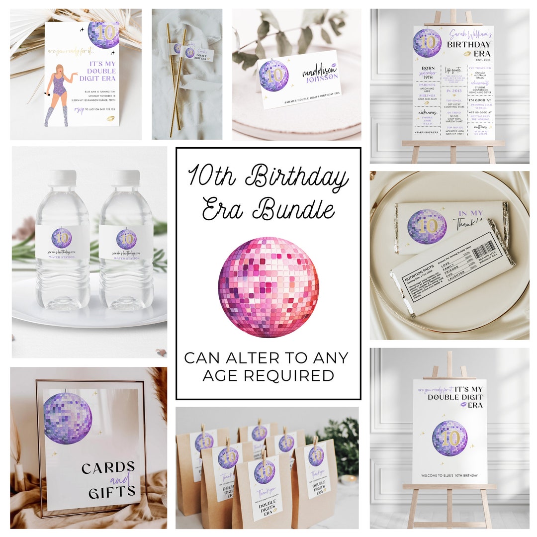In My Double Digit Birthday Era Party Bundle | Girls 10th Purple Disco ...