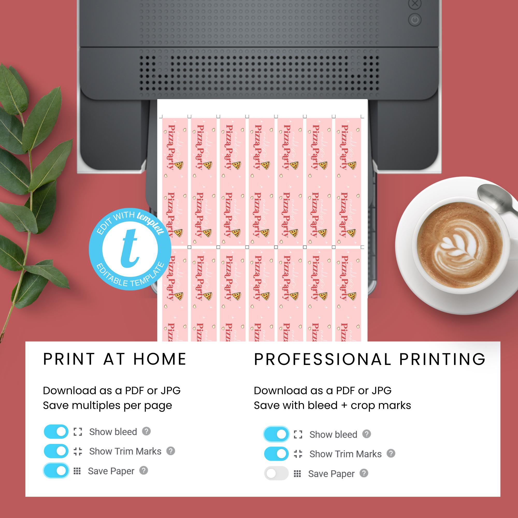 Pizza Party Straw Tag Template | Custom Party Favor Straw Flag ...