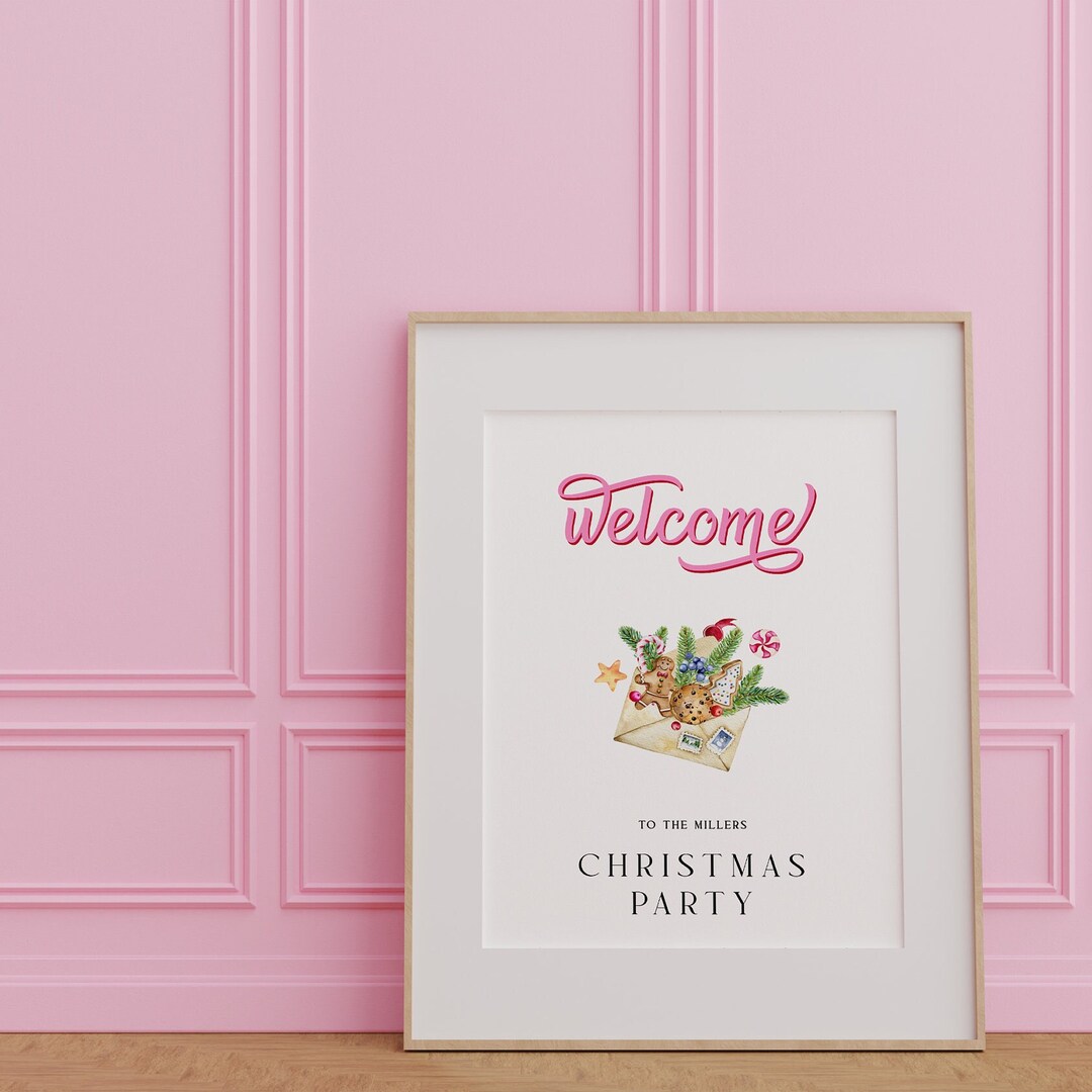 Editable Christmas Welcome Sign | Vintage Christmas Clipart | Pink ...