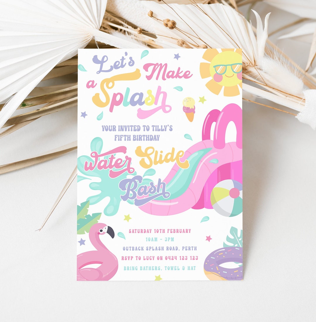 Water Slide Birthday Party Invitation for Girl | Summer Slip and Slide ...
