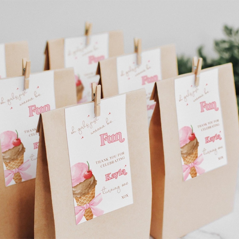 Ice Cream Party Favor Tags | Summer Birthday Party Treat Bag Label ...