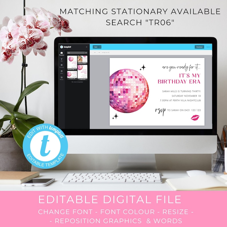 Pink Disco Straw Tag Template Custom Party Favor Straw Flag Printable ...