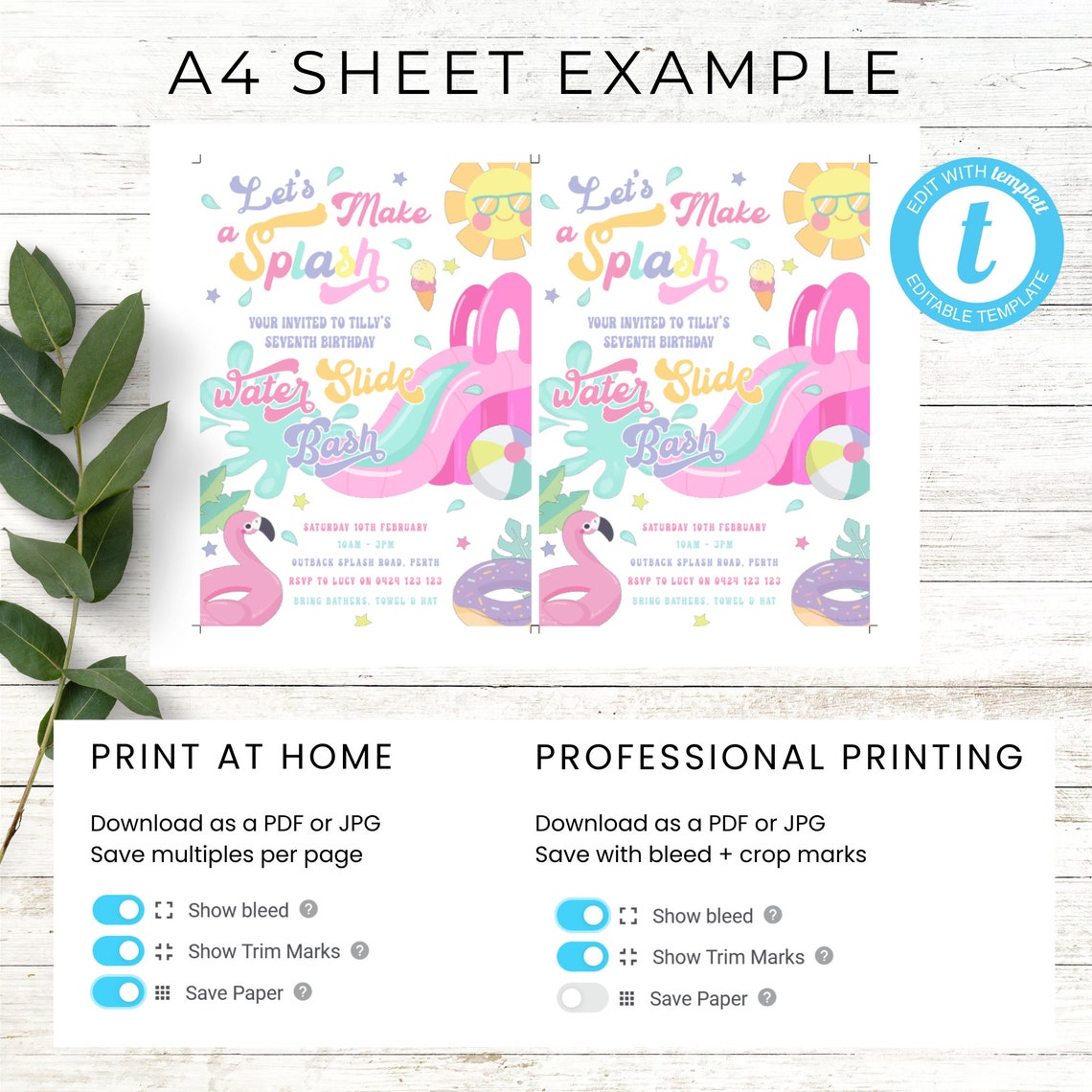 Water Slide Birthday Party Invitation for Girl Summer Slip and Slide ...