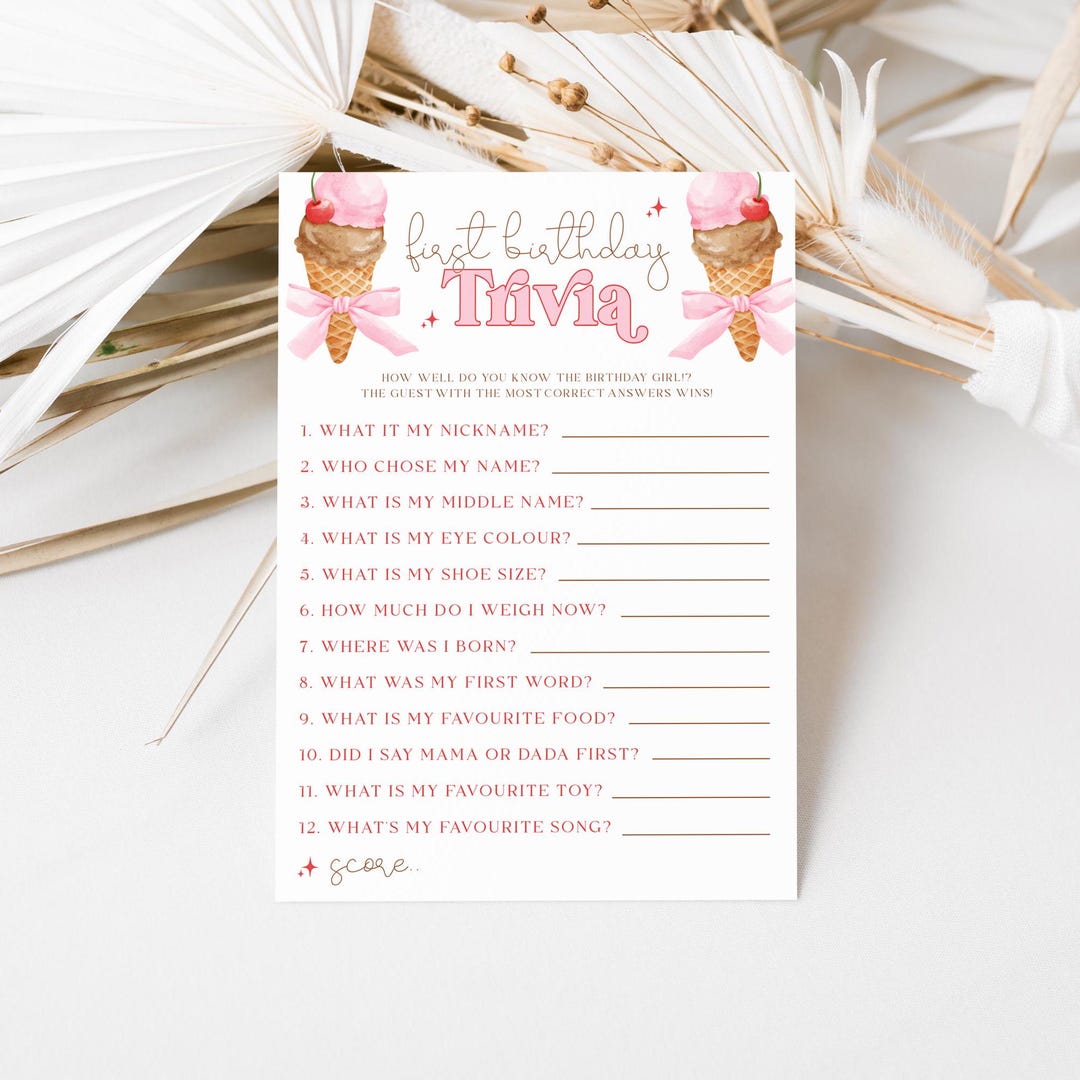 Who Knows the One Year Old Best Game Printable | Ice Cream First 1st ...