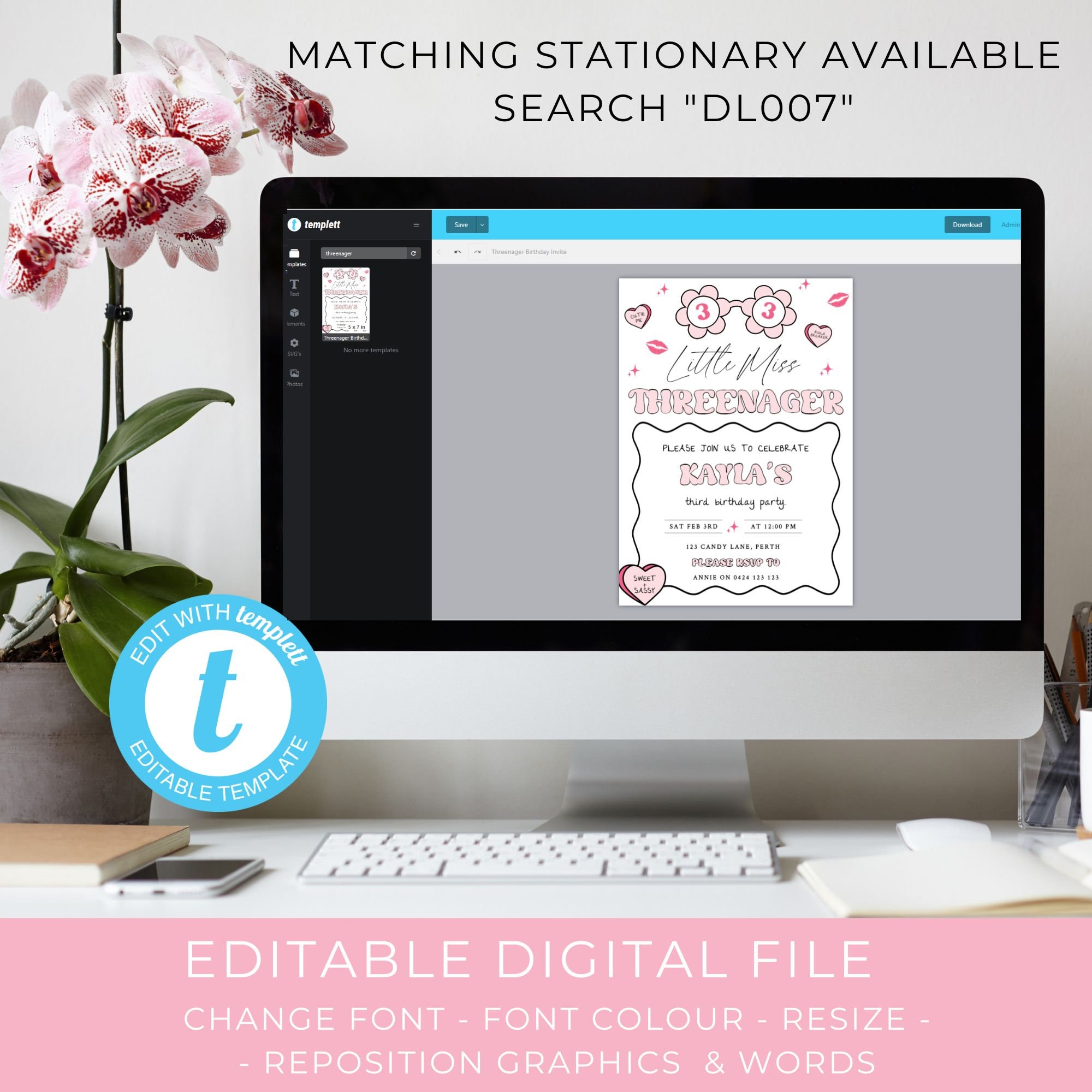 Threenager 3rd Birthday Party Bundle | Editable Little Miss Three Décor ...