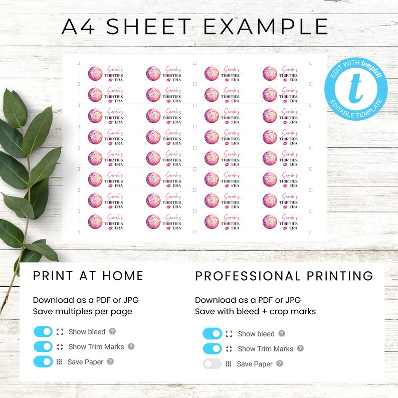 Pink Disco Straw Tag Template Custom Party Favor Straw Flag Printable ...