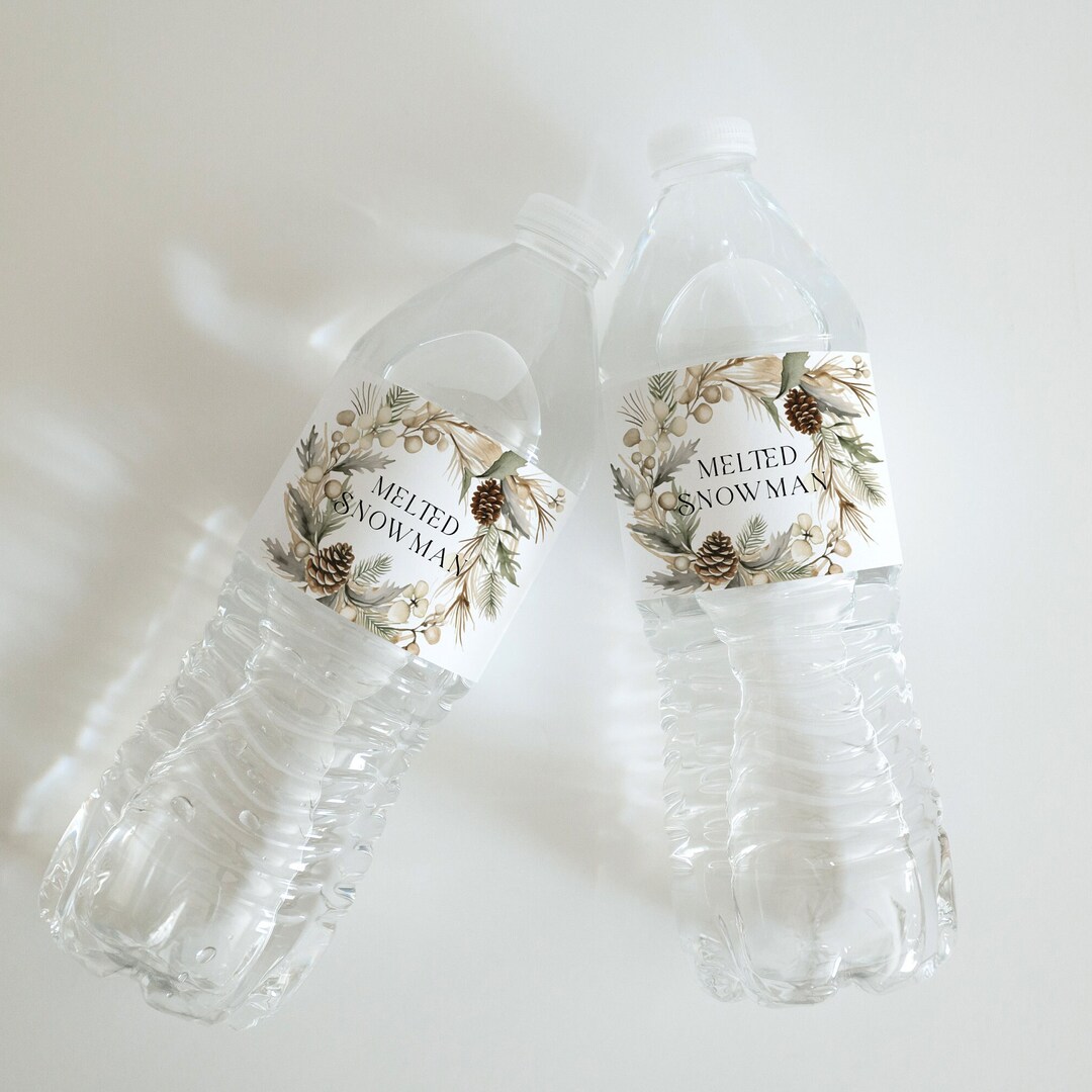 Editable Christmas Water Bottle Label Template | Rustic Wreath Greenery ...