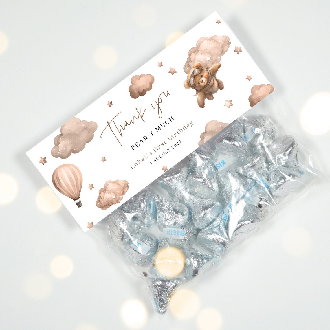 Teddy Bear Treat Bag Topper Template First Birthday Party Gift Bag ...