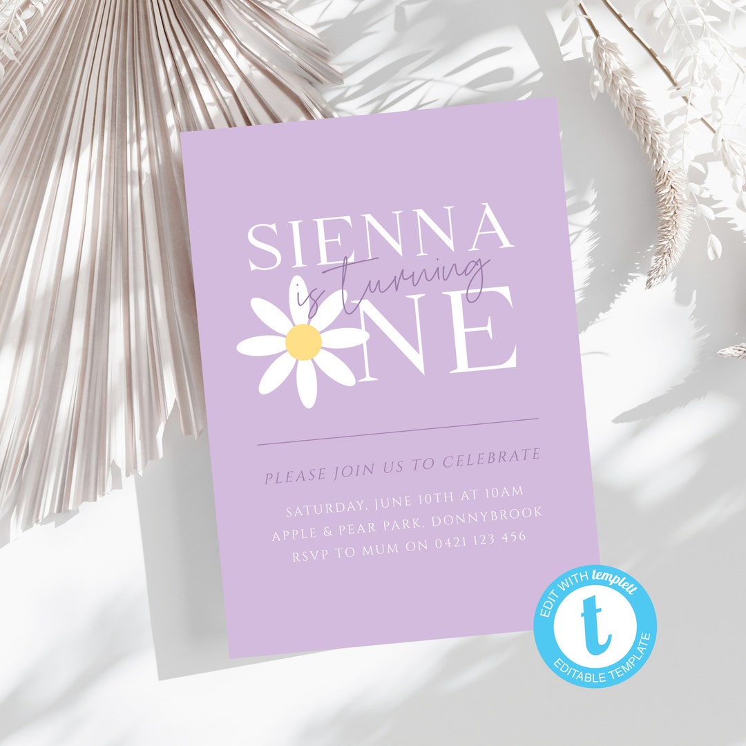Lilac Daisy 1st Birthday Invite | Onederful Floral First Birthday Party ...
