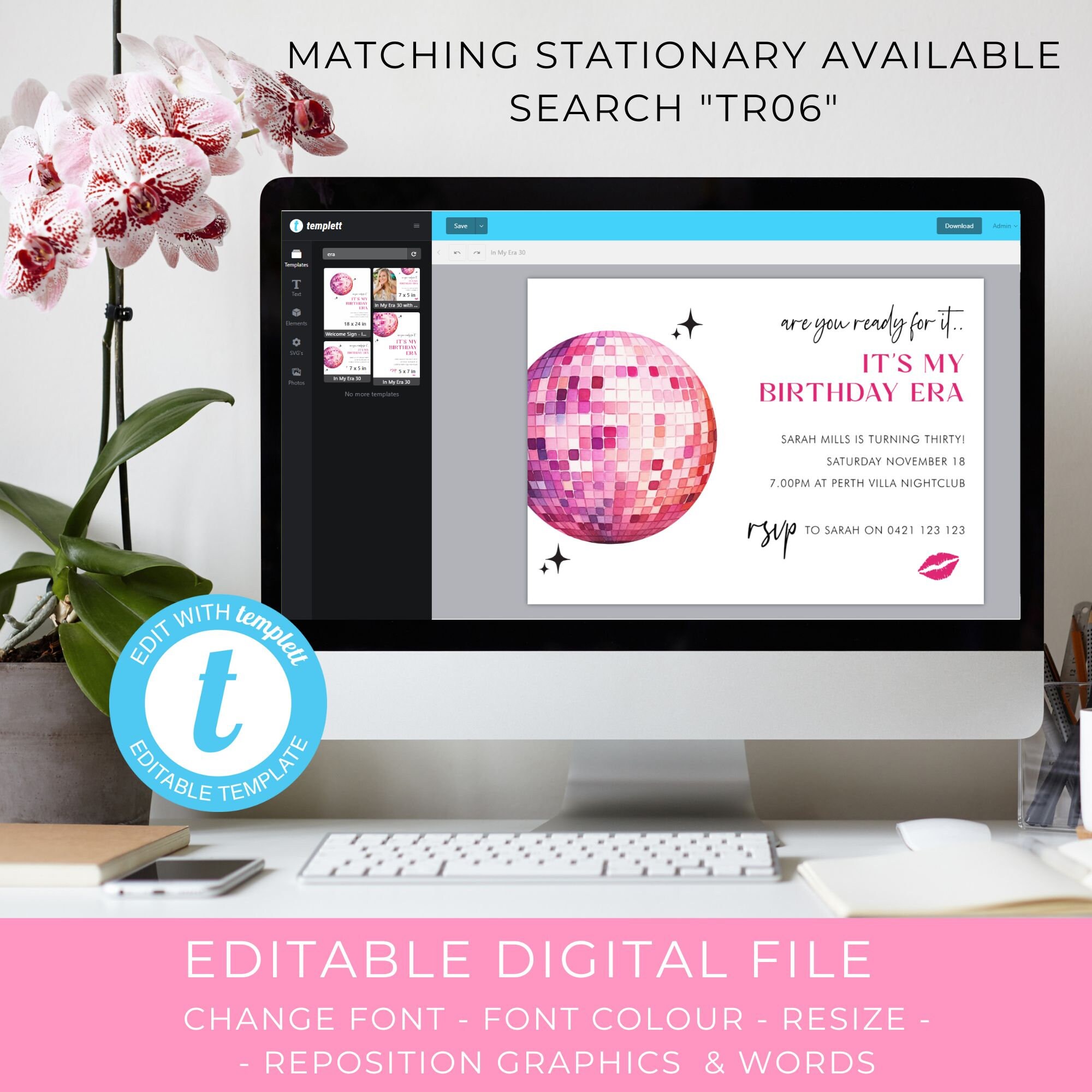 Personalized Cocktail Menu Template Pink Disco Retro Birthday Custom ...