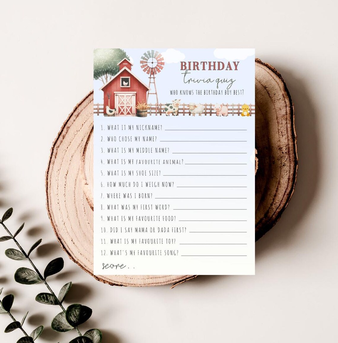 Farm Birthday Trivia Quiz Printable | Who Knows the Birthday Boy Best ...