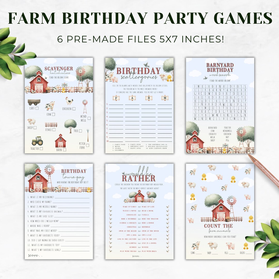 Farm Birthday Games for Kids Printable | Boys Barnyard Bash Party ...