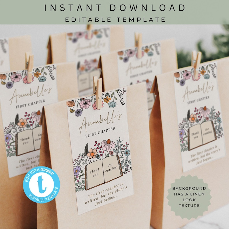 First Chapter Decorations Birthday | Storybook Birthday Party Favor Tag ...