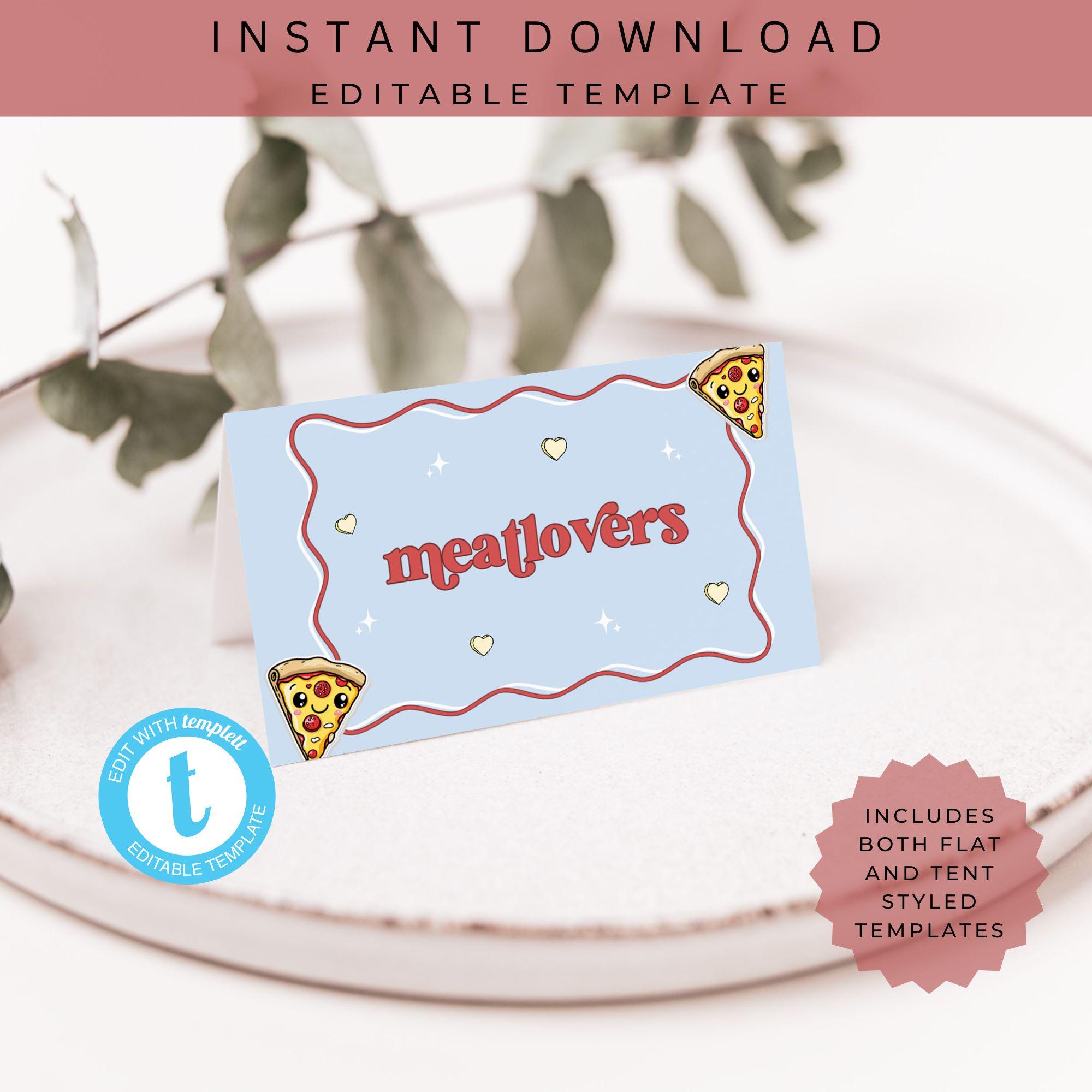 Pizza Party Food Label Template | Blue Themed Food Buffet Tent Card ...