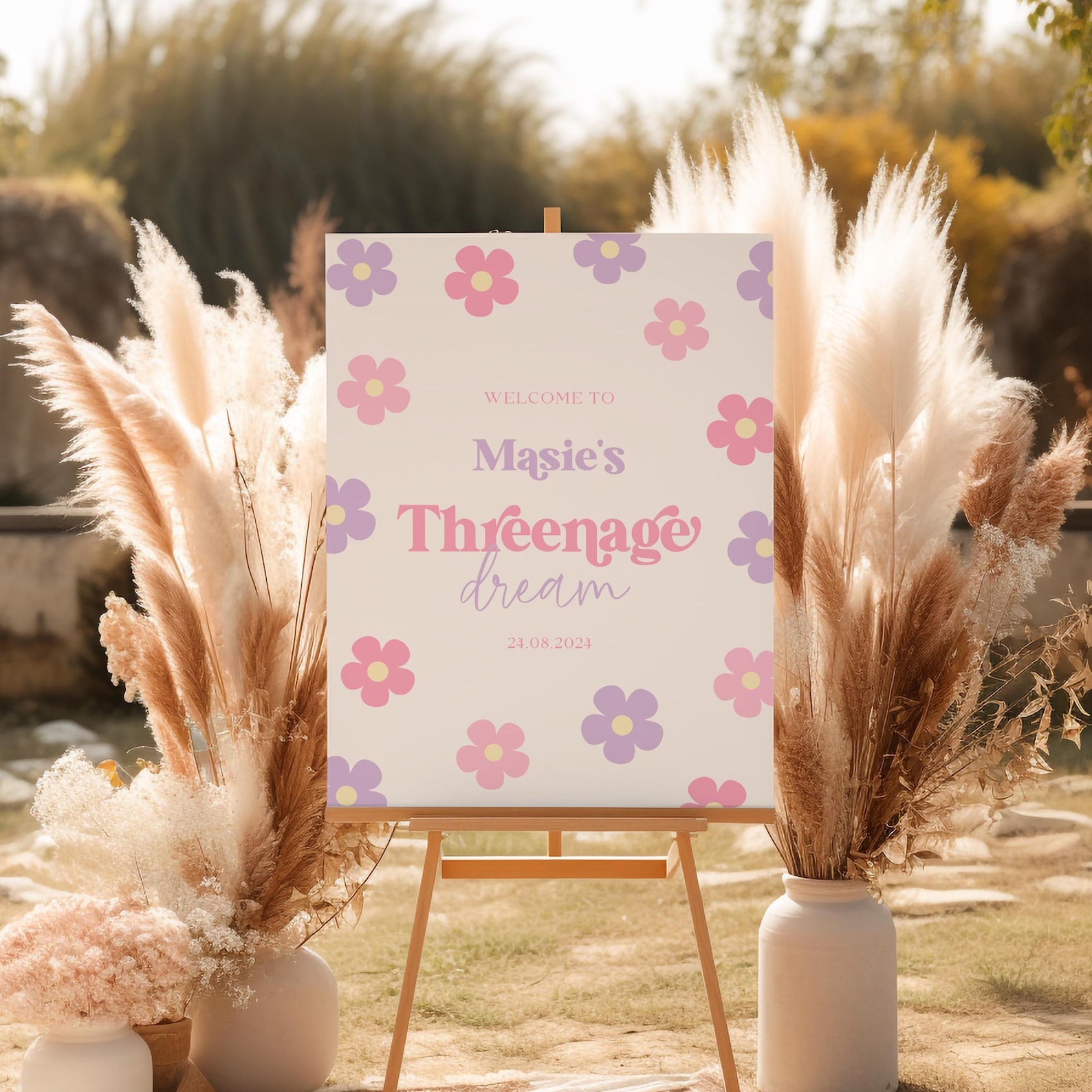 Threenager Dream Birthday Welcome Sign | Cute Daisy Party Decor | Girls ...
