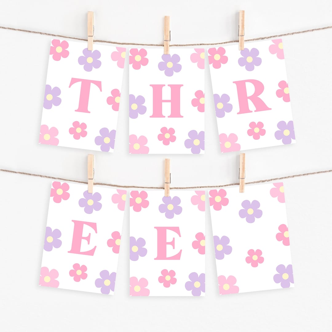 Threenage Dream Birthday Bunting | Pastel Daisy Printable Banner I ...