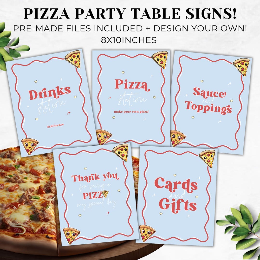 Custom Pizza Birthday Party Sign Template | Digital Download | Retro ...