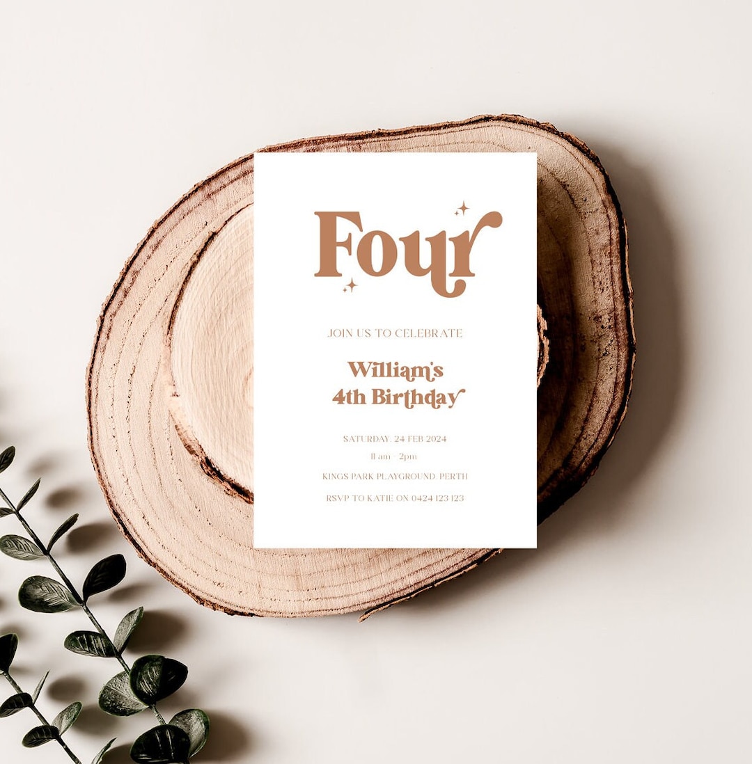 4th FOURTH Birthday Invitation | Gender Neutral Boho Invite | Editable ...