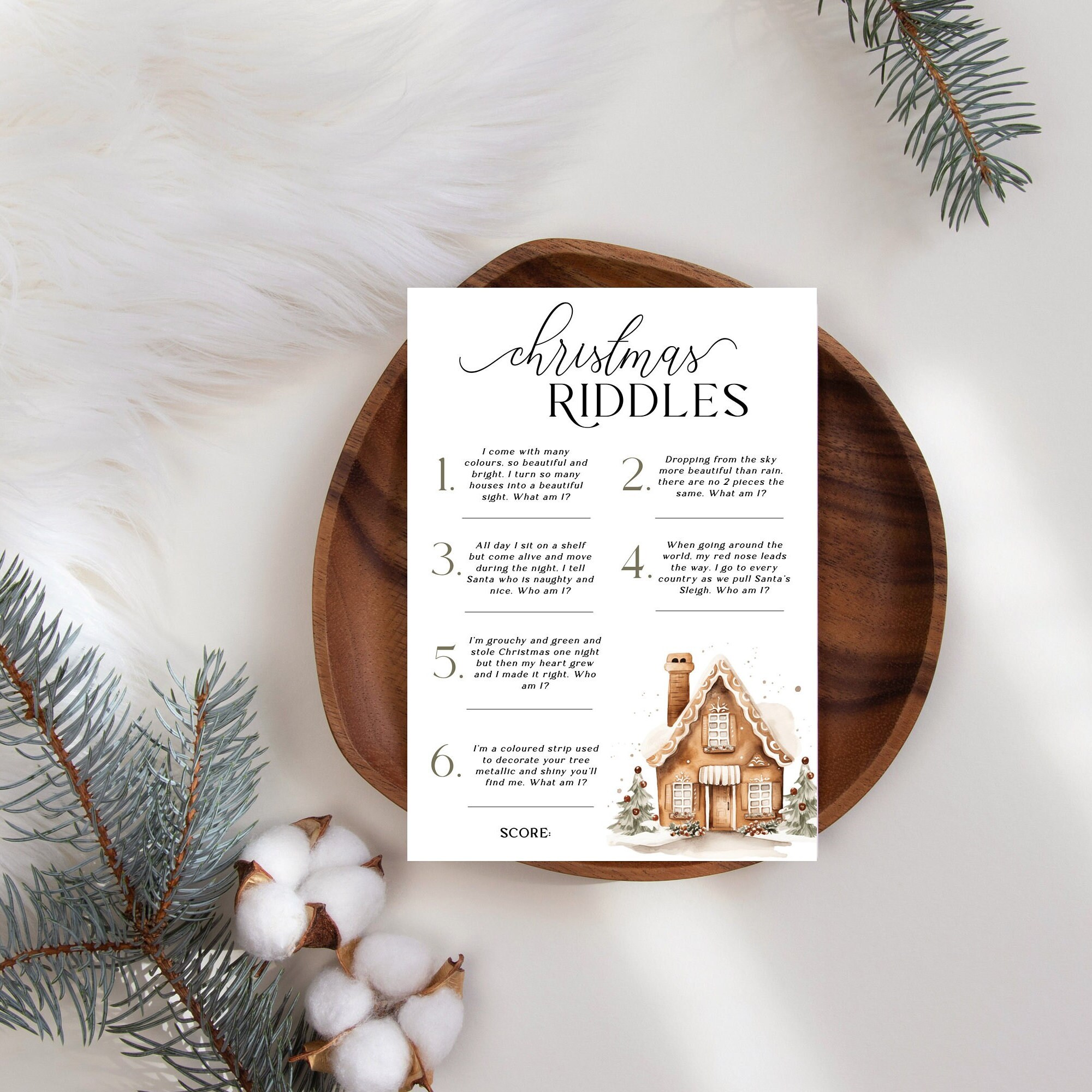 Christmas Riddles Game Printable | Kids Holiday Party Games | Rustic ...
