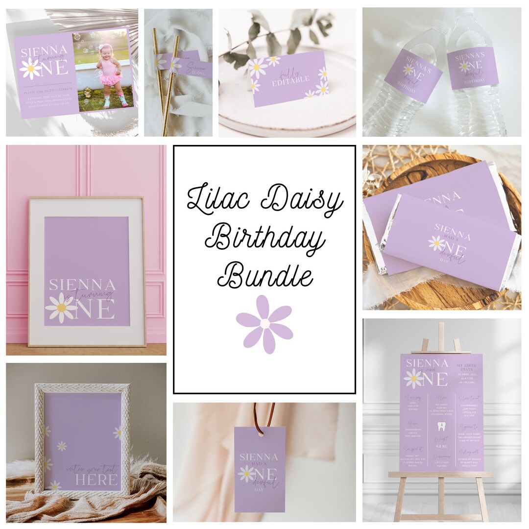 Lilac Daisy Themed Birthday Package | Onderful Daisy Birthday Bundle ...