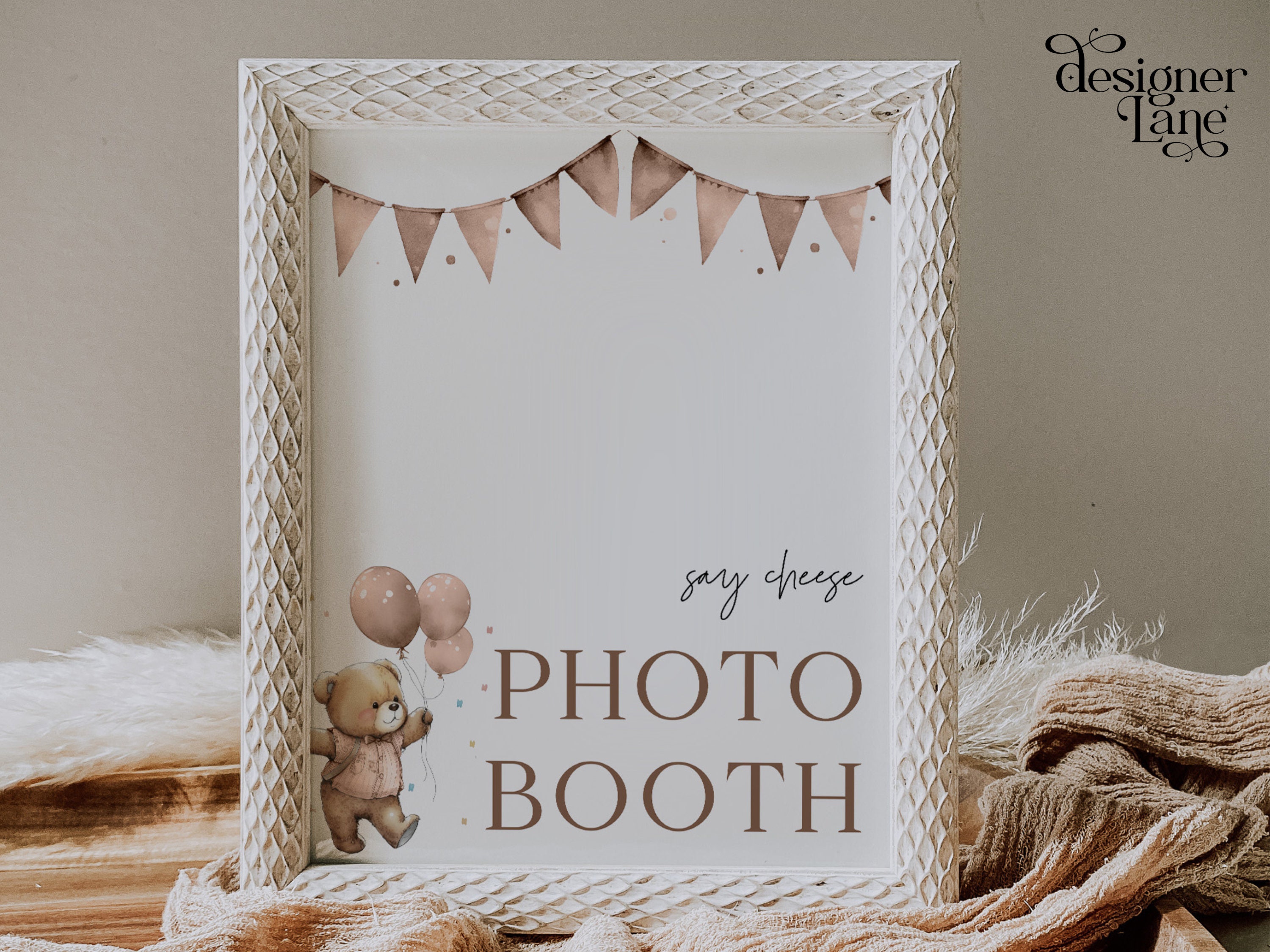 Teddy Bear Photo Booth Sign | Beige Custom Sign Template | Beary 1st ...