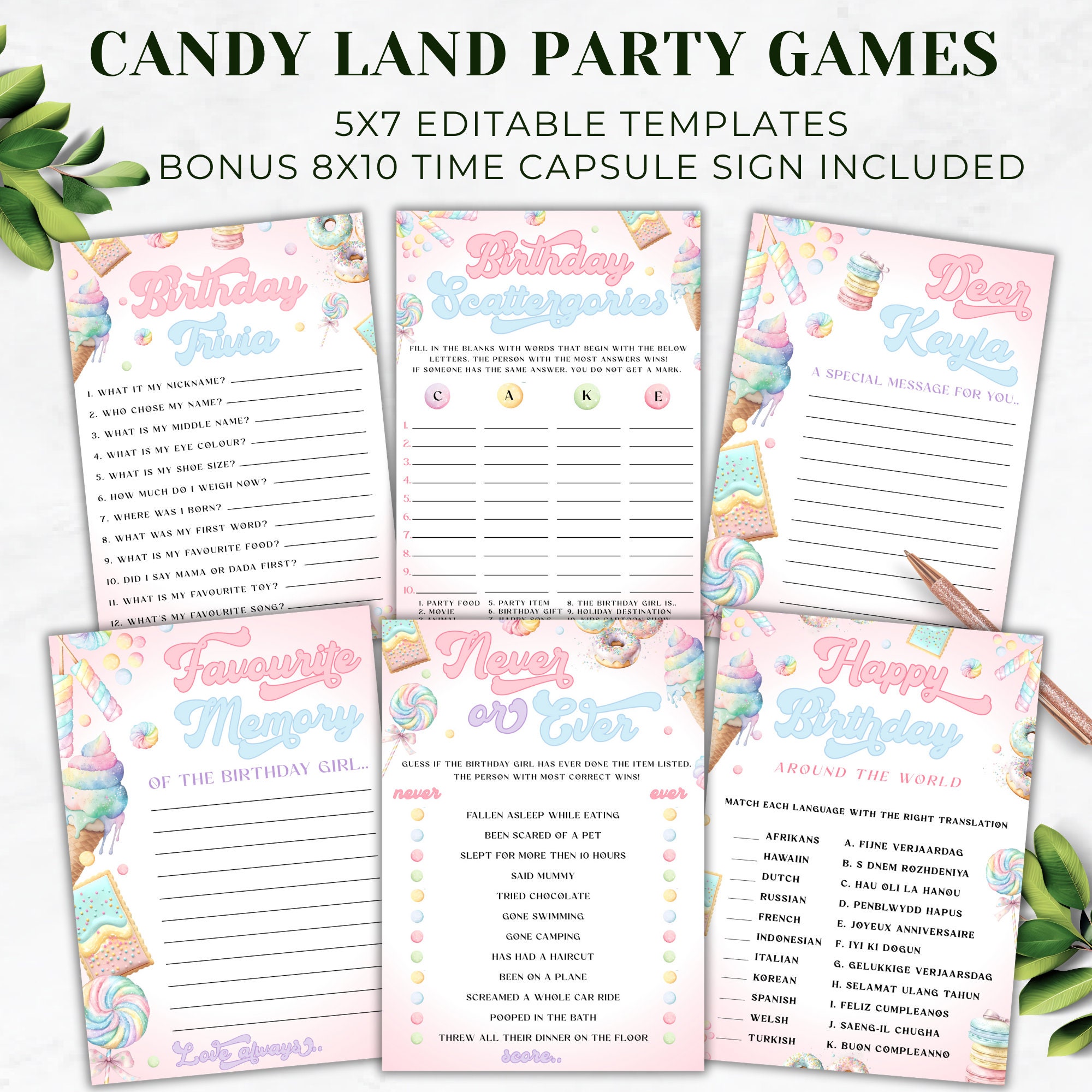 1st Birthday Party Game Bundle | Pastel Candy Land Décor Theme | Girls ...