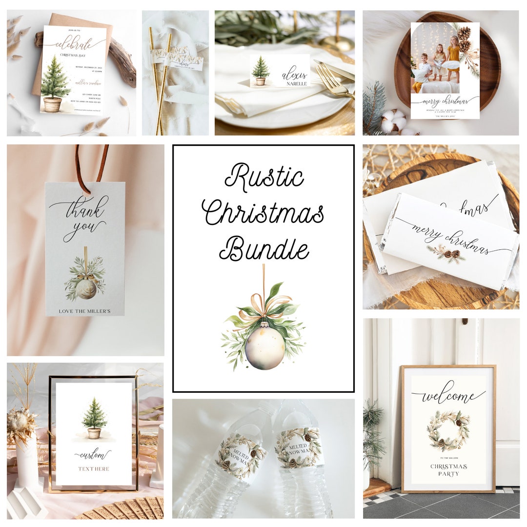 Boho Christmas Party Printable Bundle | Editable Template | Holiday ...