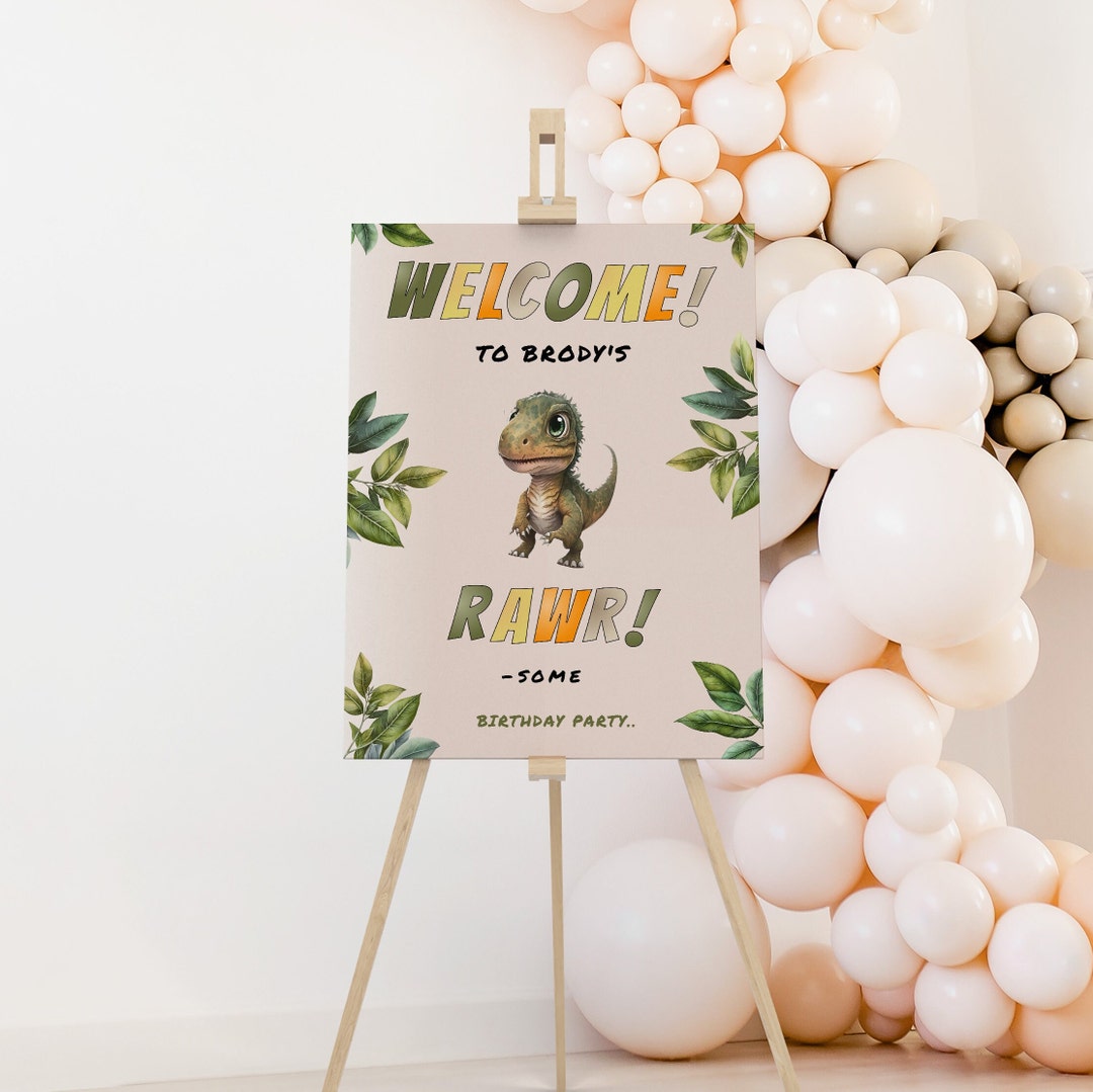 Dinosaur Custom Welcome Sign Template | Editable T-rex Birthday Party ...