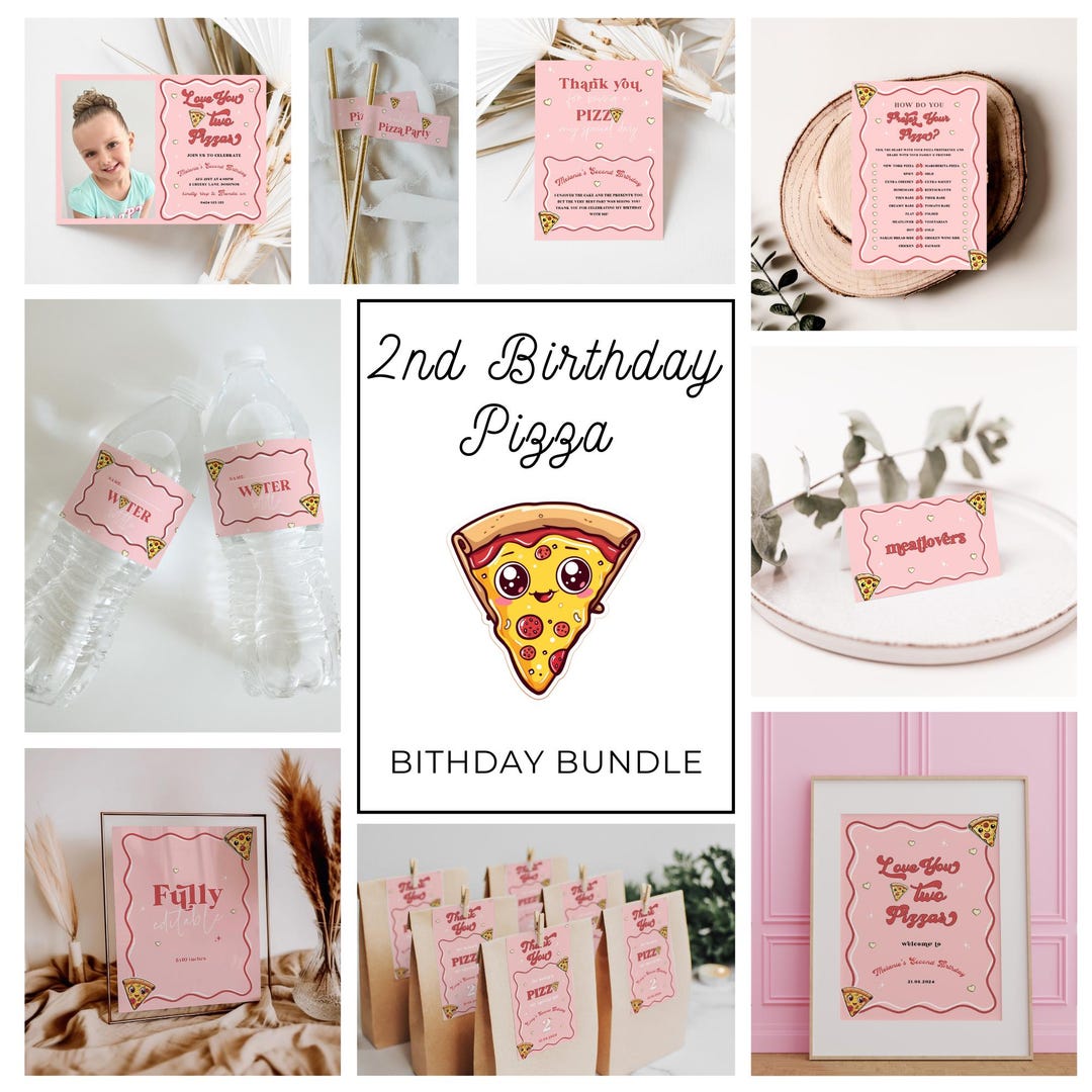 Love You TWO Pizzas Birthday Bundle | Girl Second 2nd Birthday | Red ...