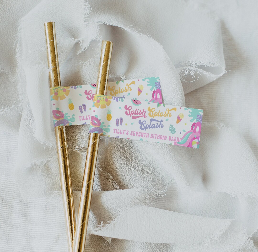 Birthday Straw Flag Template | Kids Water Slide Birthday Party | Drink ...