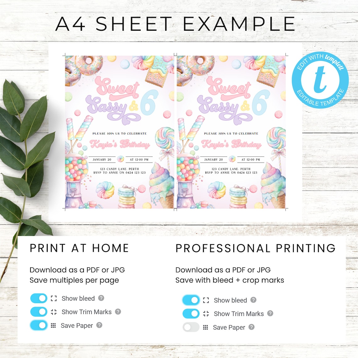 Sweet Sassy and Six Birthday Invitation Pastel Cotton Candy Sweets ...