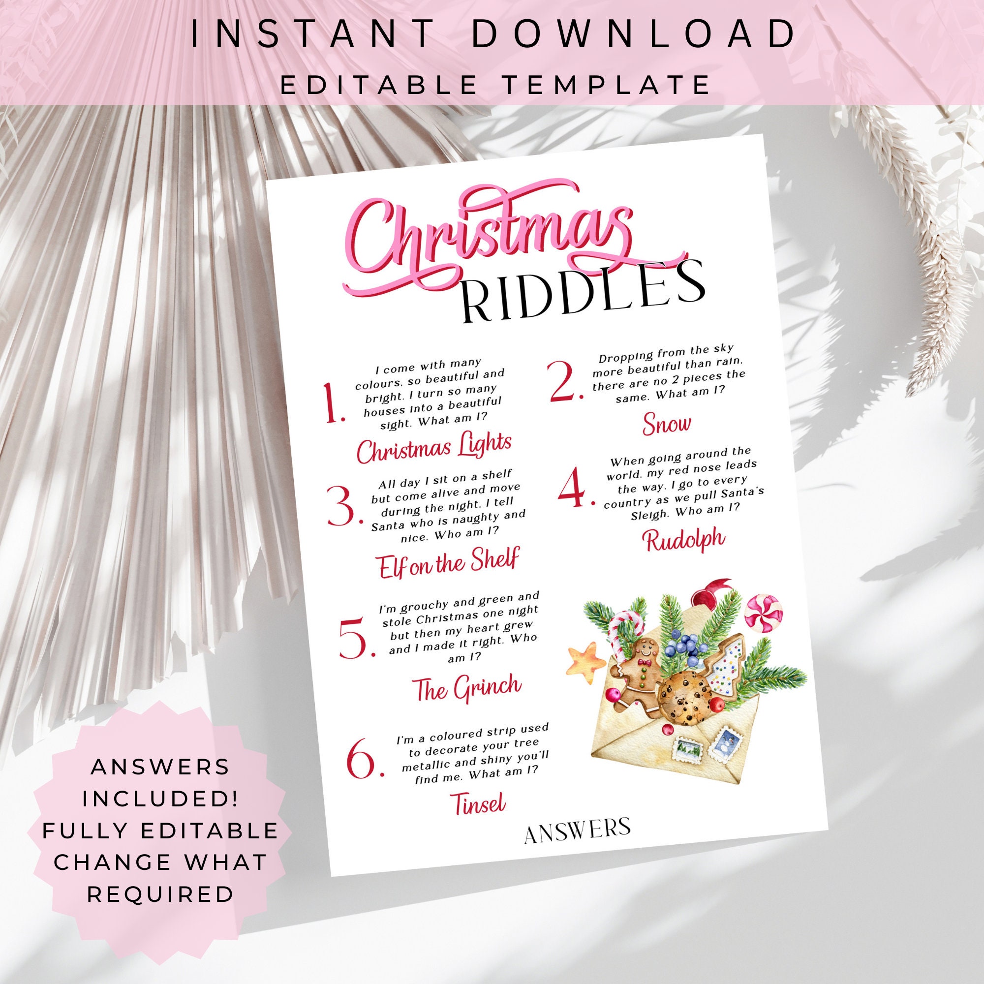 Christmas Riddles Game Printable | Kids Holiday Party Games | Pastel ...