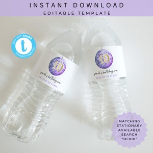 Purple Water Bottle Wrapper Template | Girls 10th Birthday Era Party ...