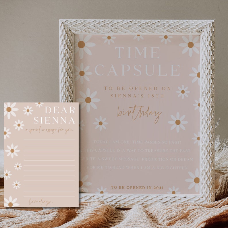 Daisy Birthday Party Time Capsule Sign Template | Special Message Card ...
