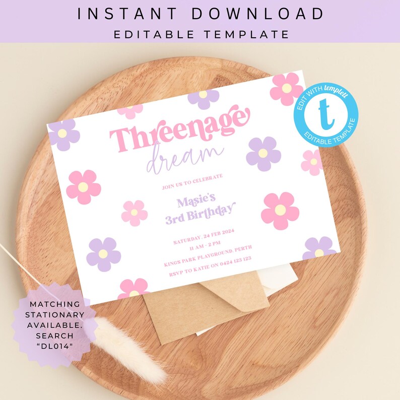 Threenager Dream Birthday Invite | Pastel Girl 3rd Birthday Invitation ...