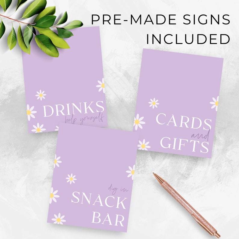 Purple Photobooth Daisy Sign Template | Fully Editable First Birthday ...
