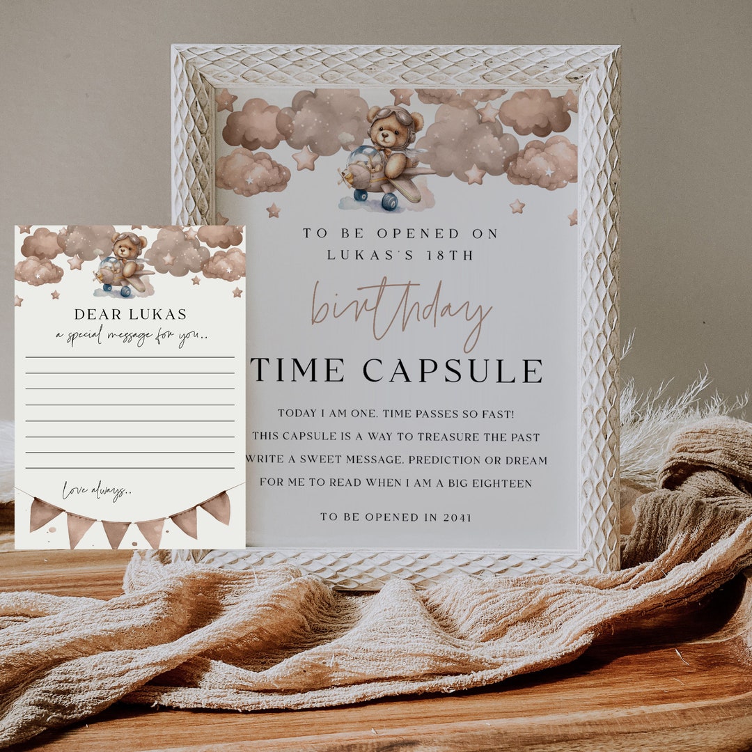 Teddy Bear Time Capsule Sign Template | 1st Birthday Special Message ...