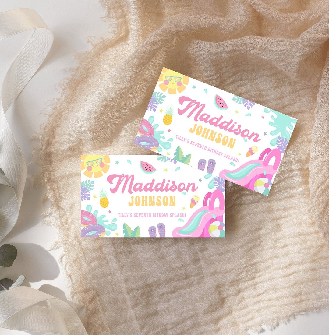 Splish Splash Place Card Template | Pastel Pool Party Décor | Kids ...