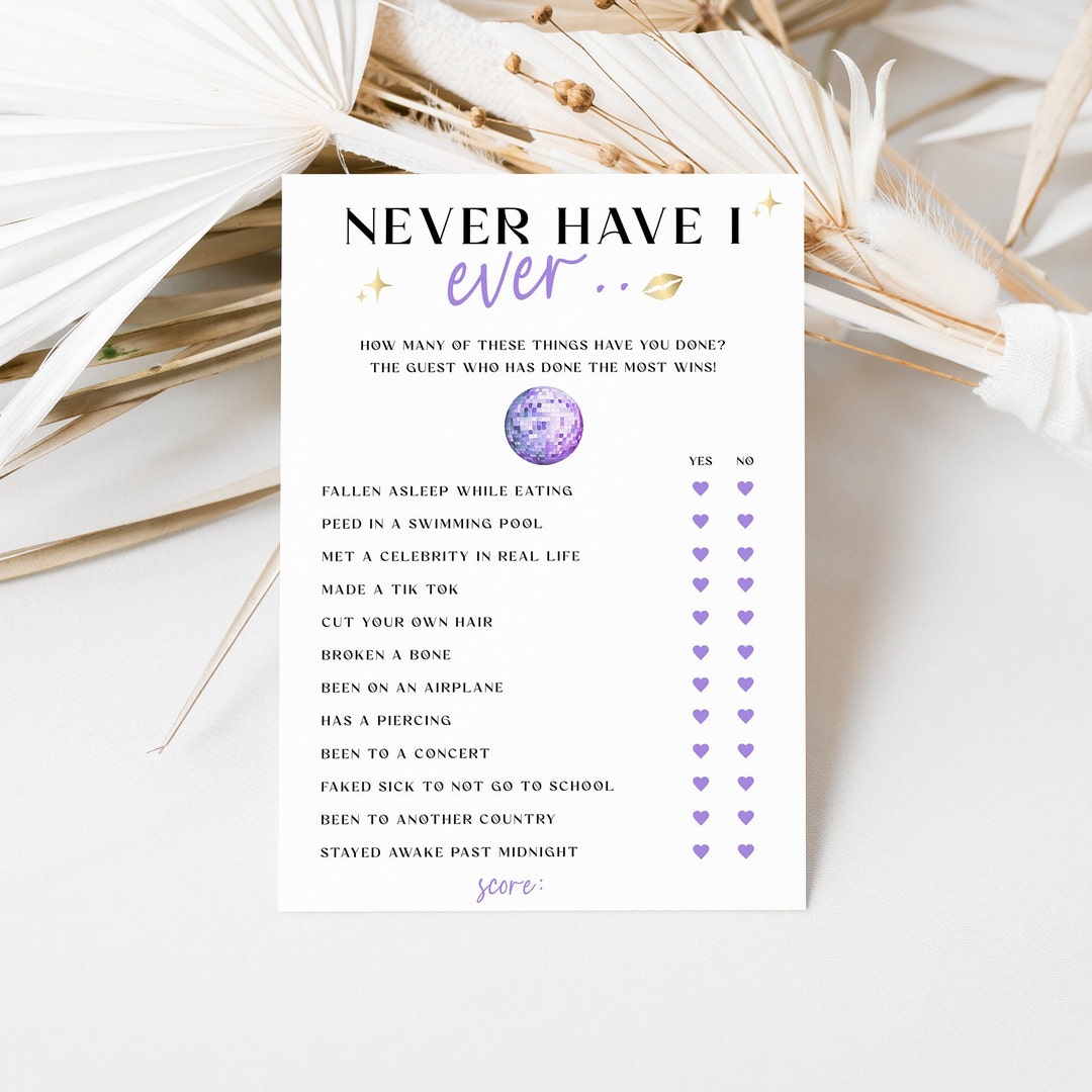 Never Have I Ever Birthday Party Game | Girls Purple Gold Sleep Over ...