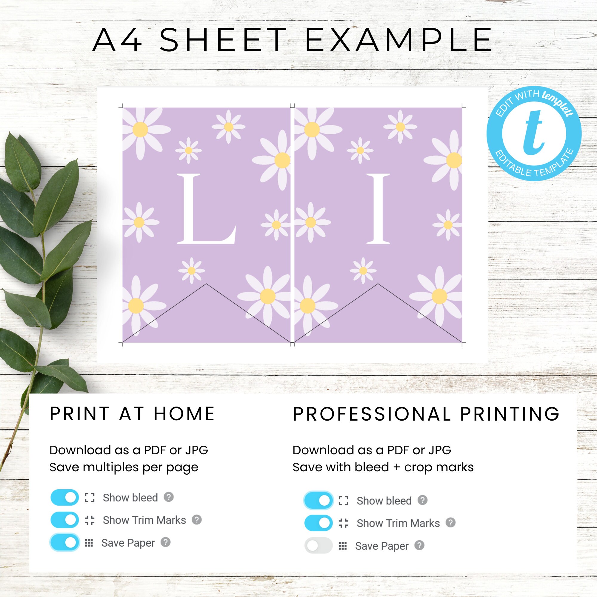Daisy Birthday Printable Bunting I Floral Party Theme Décor I Lilac ...