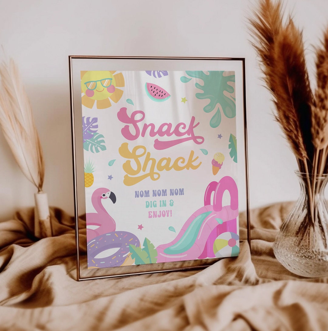 Girls Pool Party Birthday Décor Snack Shack Sign | Tropical Kids Water ...