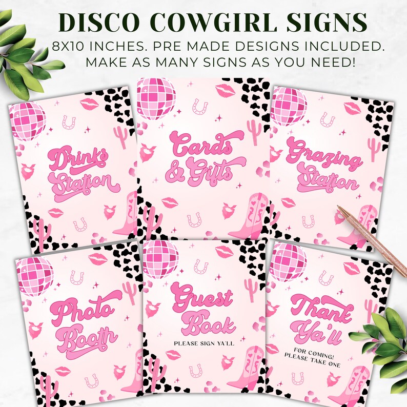Thank Ya'll Disco Cowgirl Sign Template | Fully Editable Pink Space ...