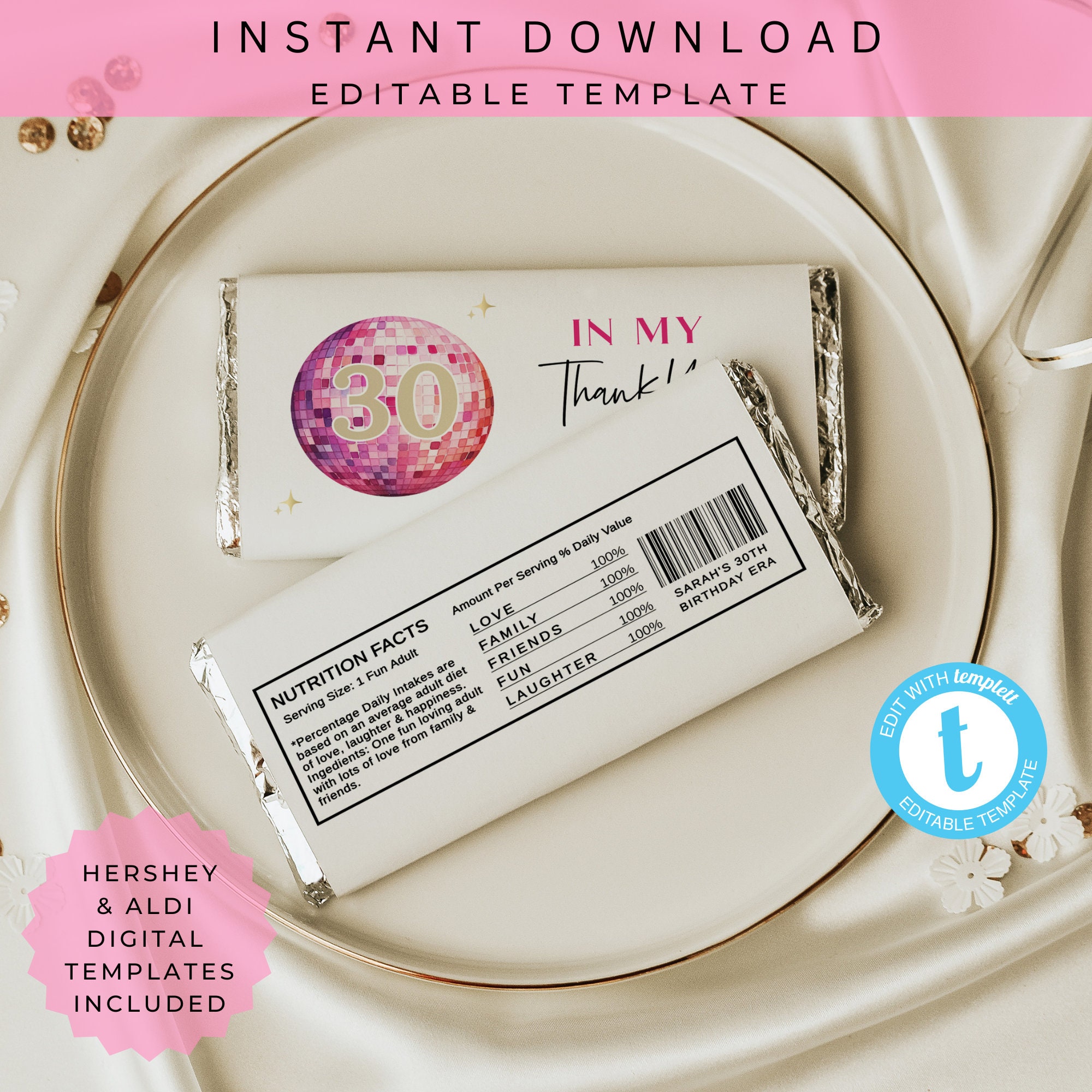 Editable Thank You Chocolate Bar Wrapper Template | Retro Disco Candy ...