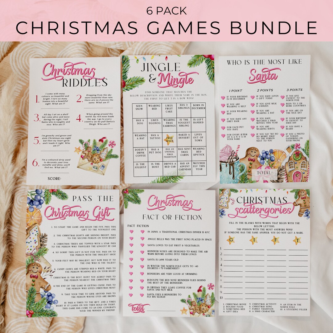 Christmas Party Games Bundle Printable | Pastel Kids & Adults Holiday ...