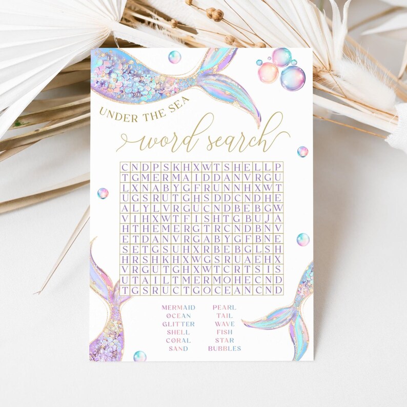 Mermaid Word Search Birthday Party Game | Under the Sea Fun Printable ...