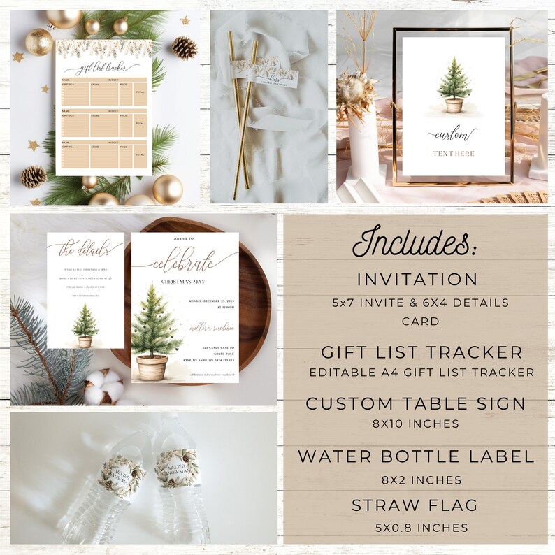 Boho Christmas Party Printable Bundle | Editable Template | Holiday ...