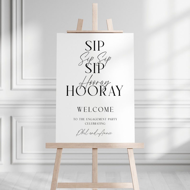 Sip Sip Hooray Engagement Party Sign | Minimalist Wedding | Modern ...