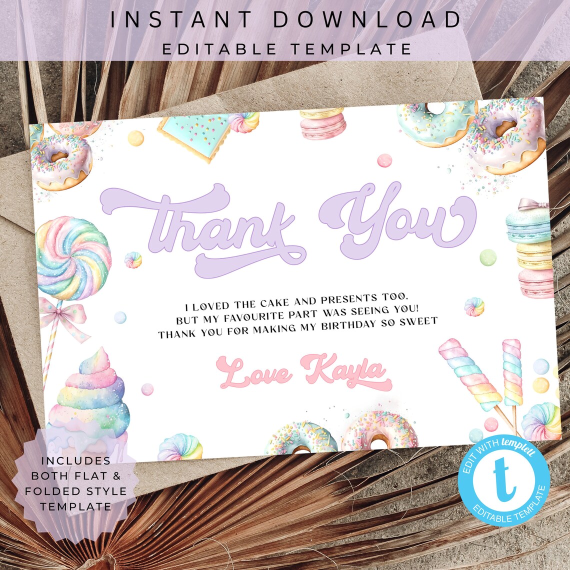 Sweet Sassy Birthday Thank You Card | Editable Pastel Candy Land ...