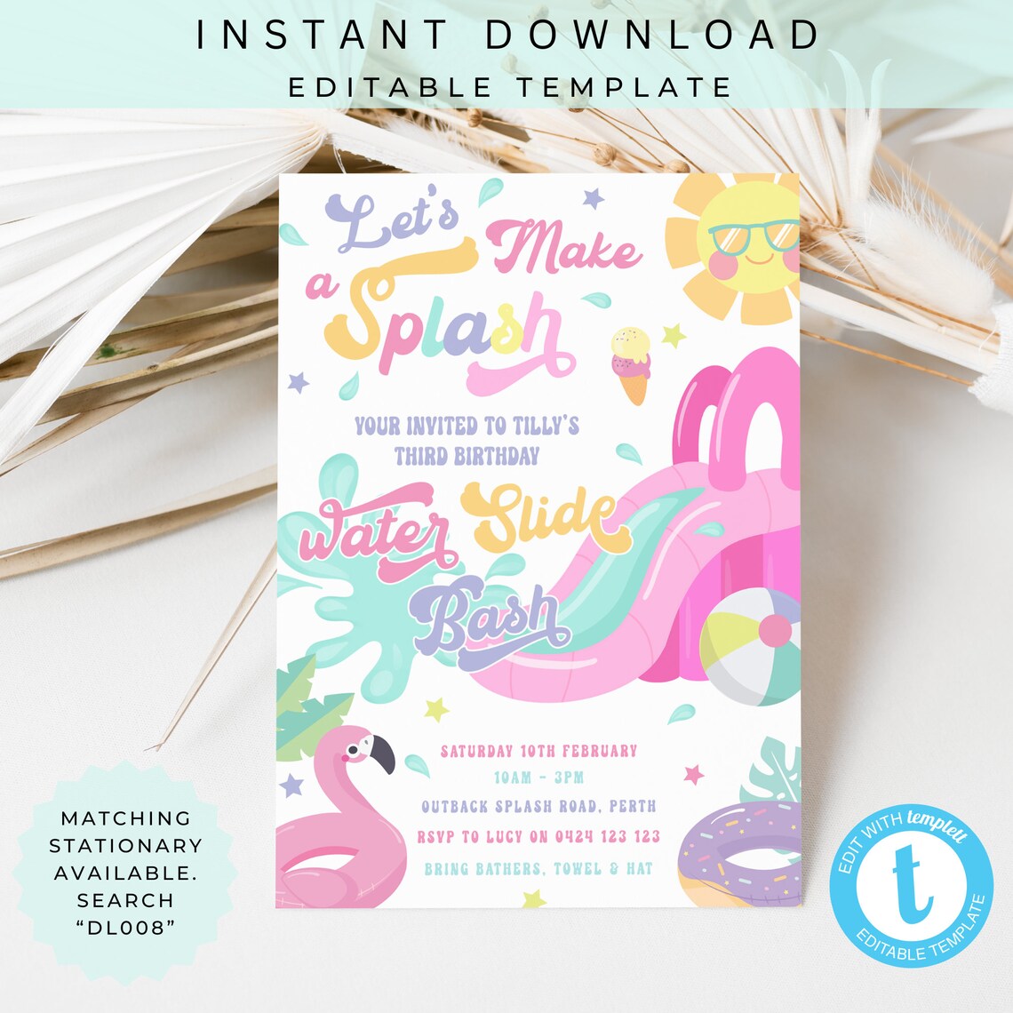 Water Slide Birthday Party Invitation for Girl Summer Slip and Slide ...